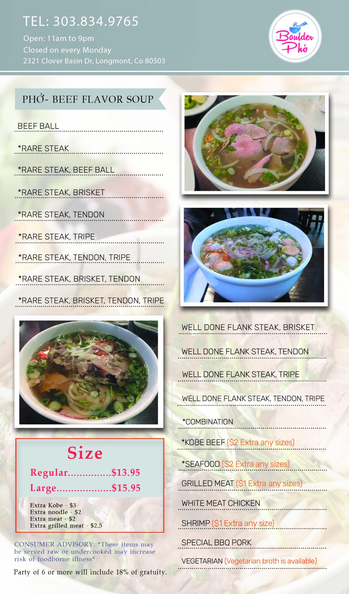 Our Menu - Boulder Pho Restaurant